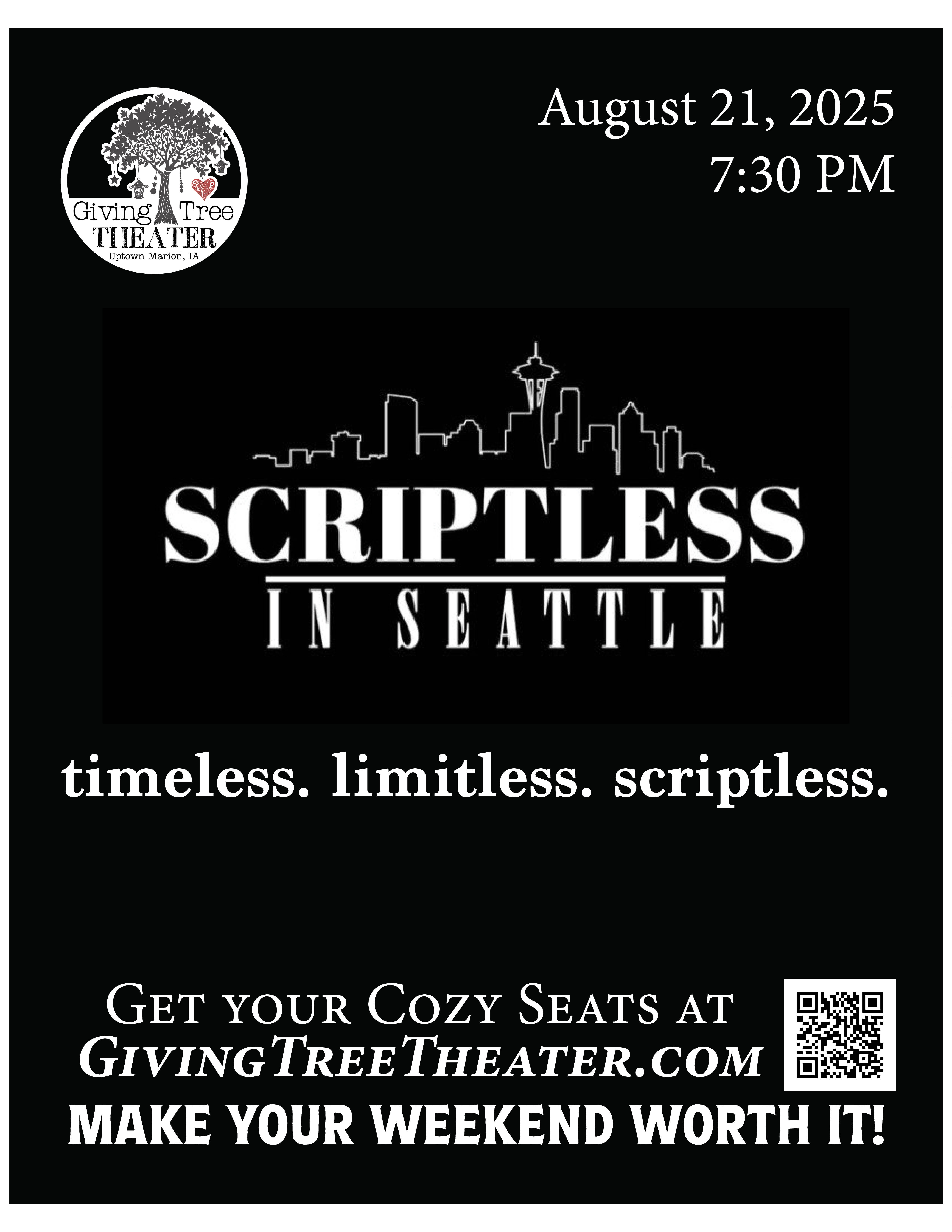 08/21/25 - Scriptless in Seattle - 7:30 PM | Giving Tree Theater